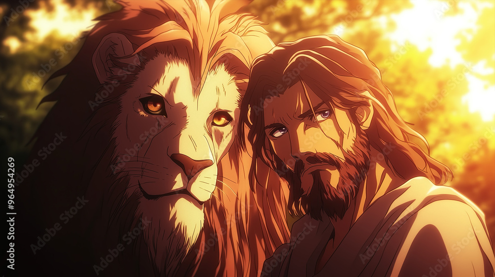 anime-style digital illustration of Jesus Christ and Lion of Judah ...