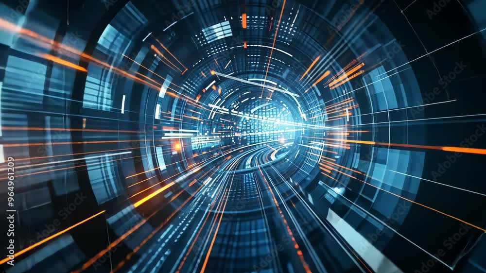 Dynamic visual journey through a futuristic digital tunnel at high ...