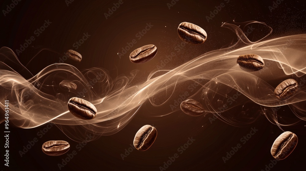 Rich Vector Coffee Beans with Smoke on Dark Background - High ...