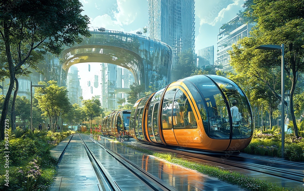 Futuristic urban area with sustainable development infrastructure ...
