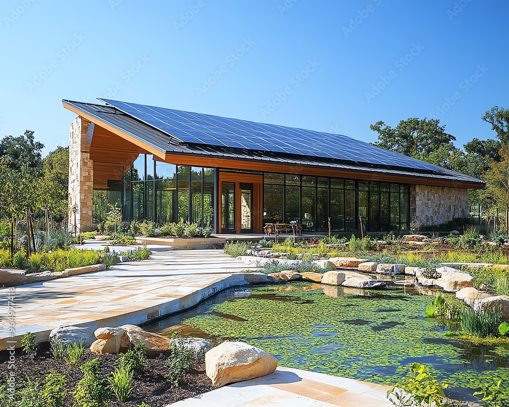 Green community center with sustainable architecture, including solar ...