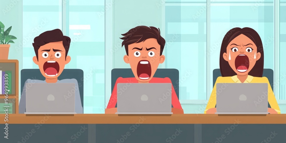 Front View of Indian Middle-Class Office Workers Showing Shouting Angry ...