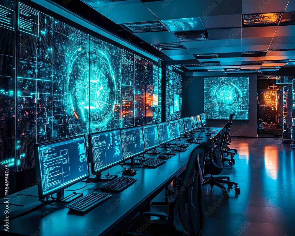 Futuristic classroom for ethical hacking training, showcasing ...