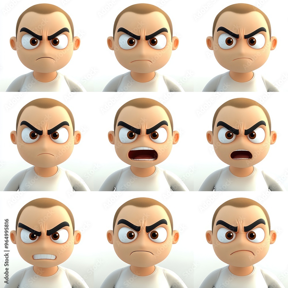 A collection of 3D emoji faces, each showcasing a different angry ...