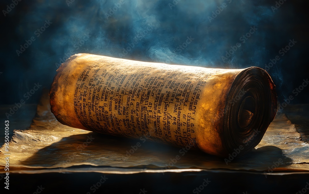 Open scroll parchment glowing with the Bible, Book of Revelation ...