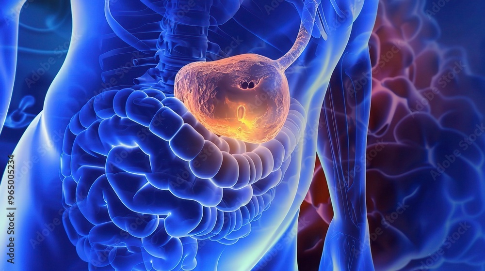A detailed depiction of Gallbladder cancer. The cancerous growth within ...