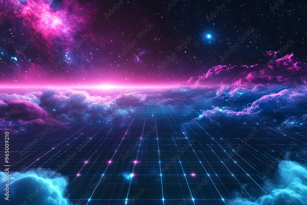 Synthwave vaporwave retrowave cyber background with copy space, laser ...
