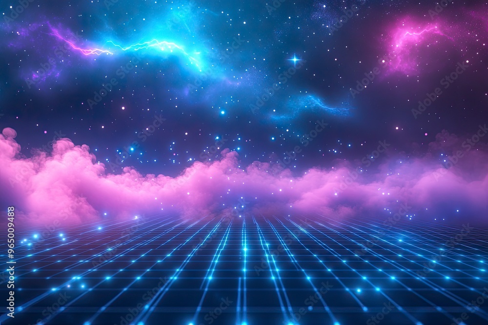 Synthwave vaporwave retrowave cyber background with copy space, laser ...