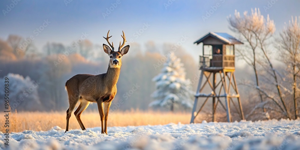 graceful, cold, freezing, nature, snow, Roe deer standing gracefully in ...