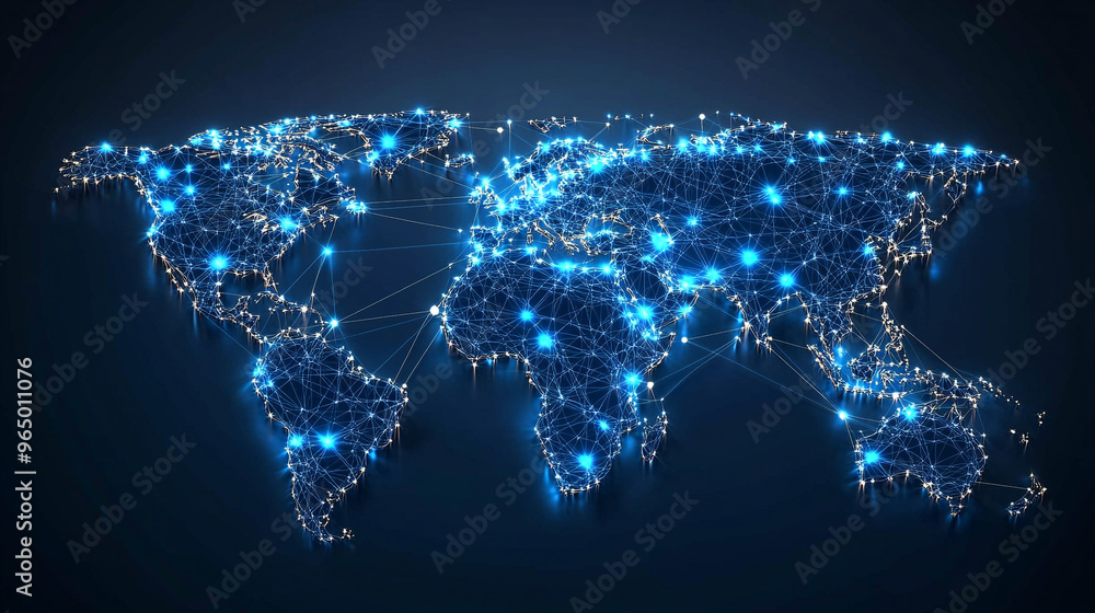 global digital network map glowing with connections, illustrating the ...