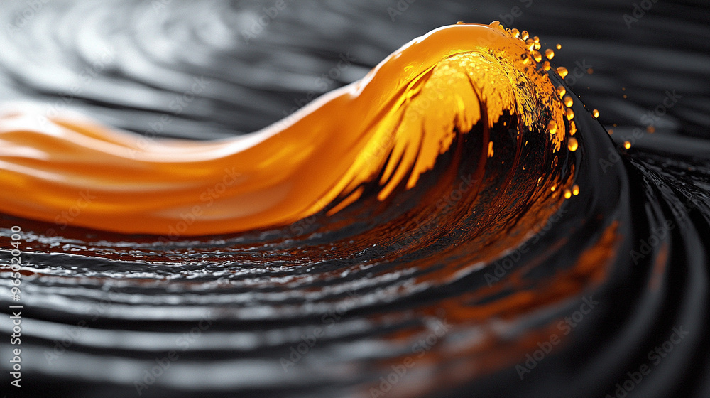 viscous crude oil with thick, glossy texture and reflective surface ...