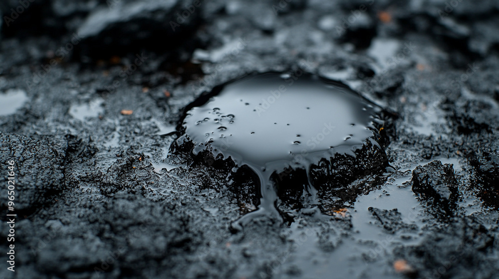 viscous crude oil with thick, glossy texture and reflective surface ...