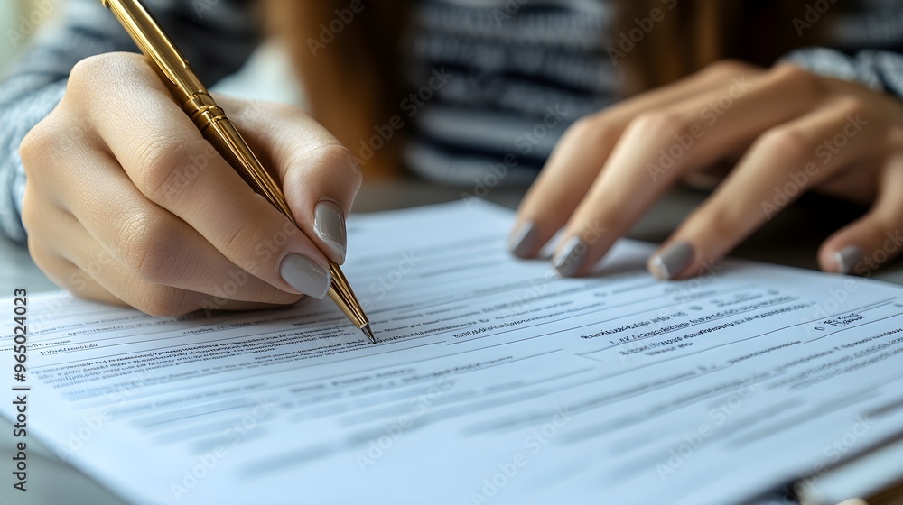 Filling out an application form with detailed financial document, close ...