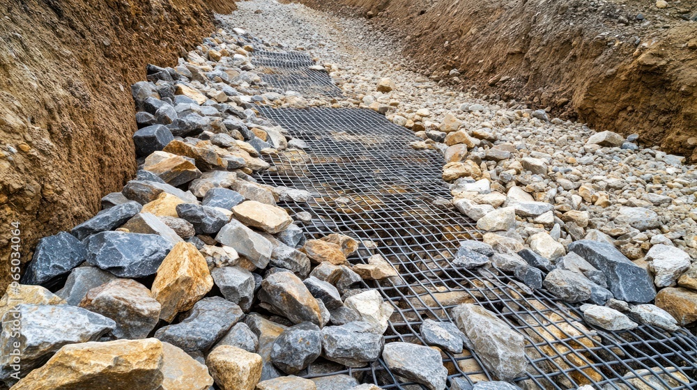 Illustration Landslide protection with crushed stone gravel, to prevent ...