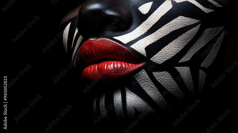 Indigenous lips with intricate tribal face paint on the corners, lips ...