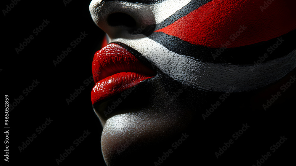 Indigenous lips with intricate tribal face paint on the corners, lips ...