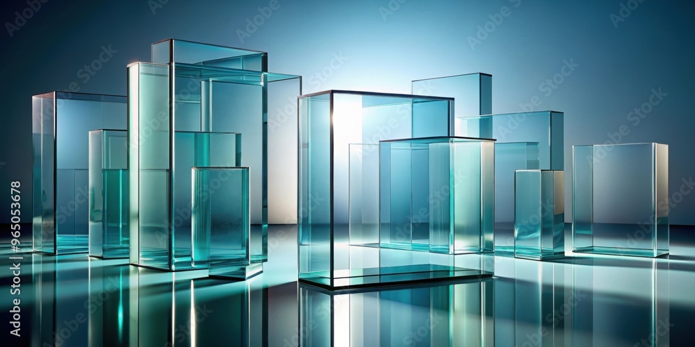 Abstract glass rectangles with reflection and dispersion, glass ...