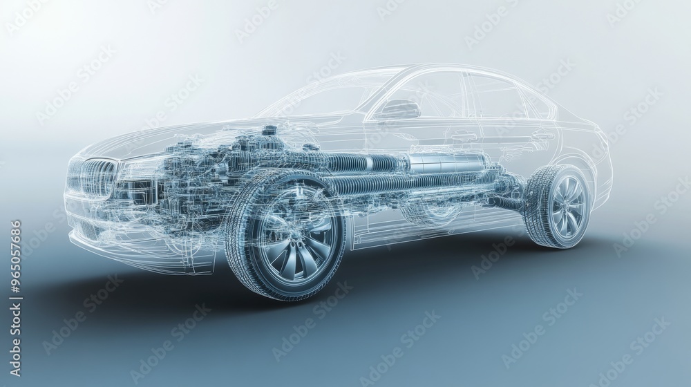 A semi-transparent illustration of a car showcasing its detailed ...
