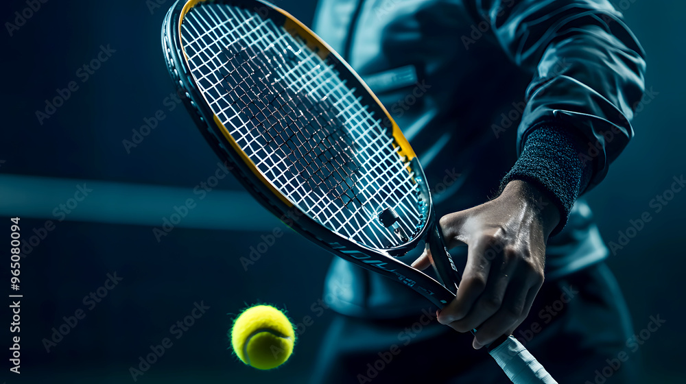 dynamic shot of a squash player gripping the racket, with the fresh ...