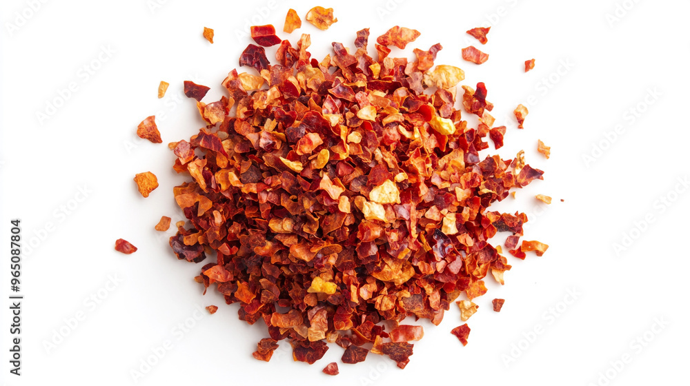 Dried chili flakes on a white background showcasing vibrant colors and ...