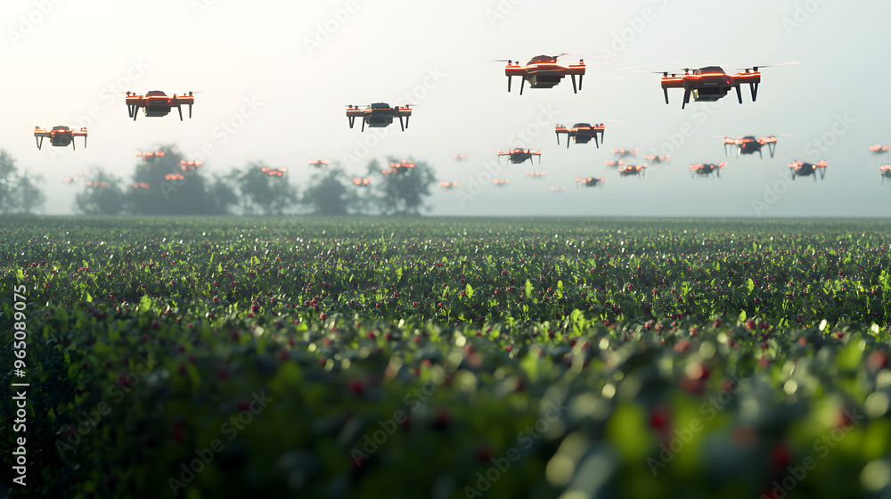 fleet of IoT-connected autonomous drones spraying pesticides and ...