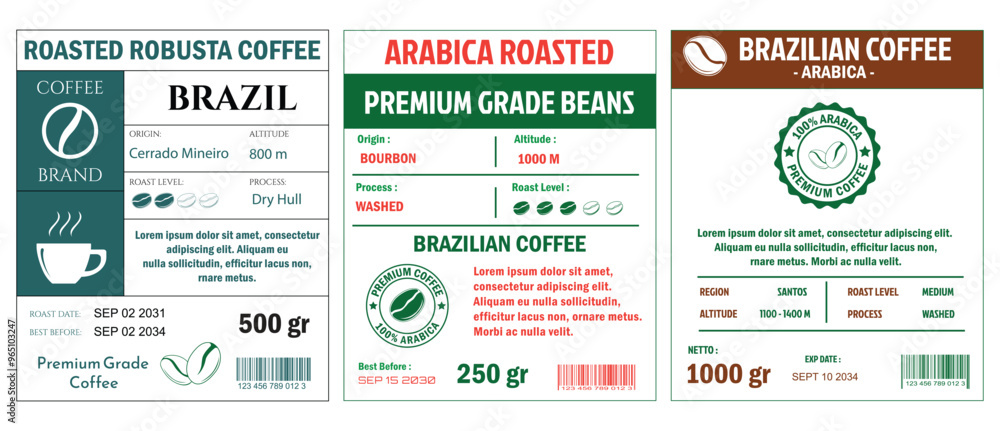 An illustration of coffee labels template, simple flat style in cmyk ...
