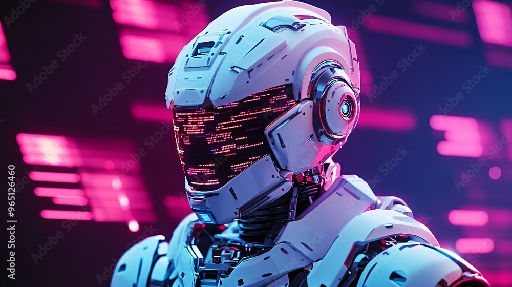 futuristic robot program trading in a cyberpunk market neon lights ...