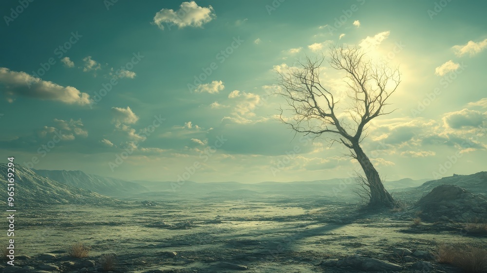 Barren land shown in surreal style, creating an imaginative and ...
