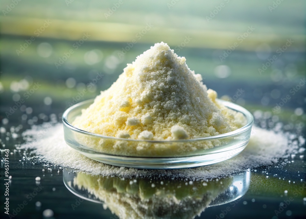 Benzoic acid powder forms a delicate patchwork on the glass surface ...