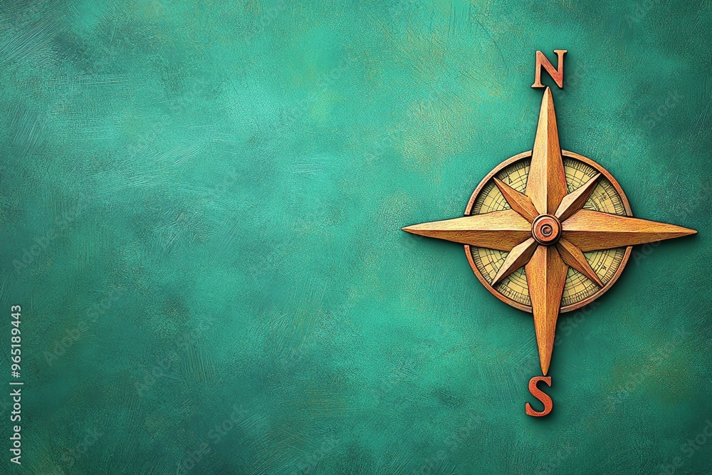 Vintage compass on a textured teal background, symbolizing navigation ...
