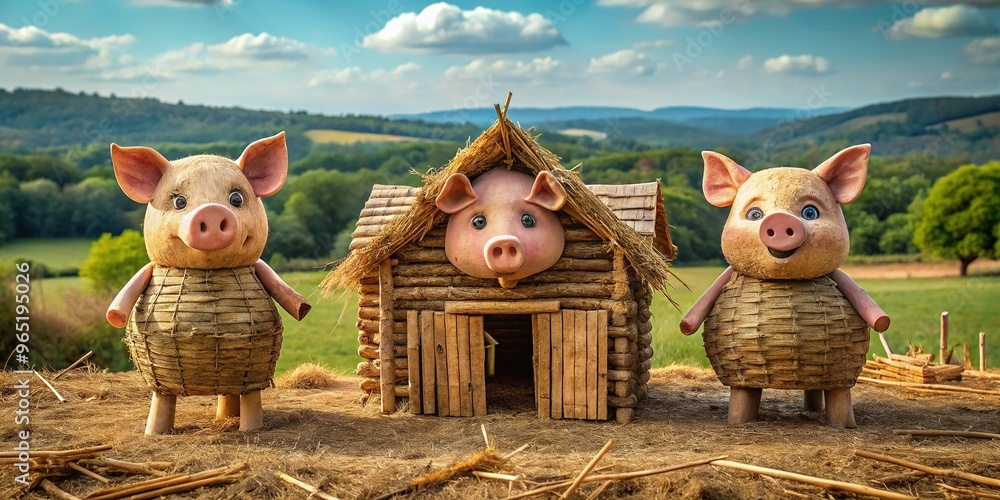 The three little pigs eagerly surveyed their new homes in the field ...