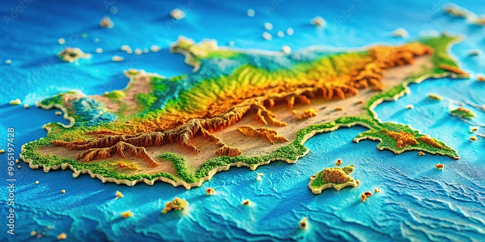 Poster Vibrant colorful detailed topographic map of Puerto Rico shows ...
