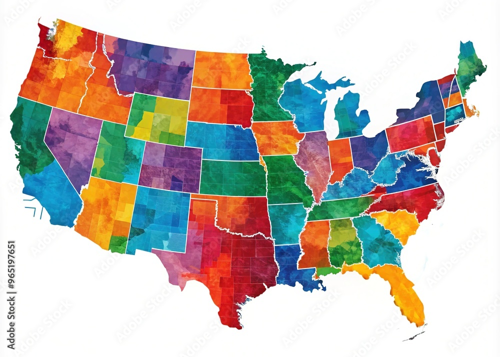Vibrant colorful map of the United States divided into 3,144 counties ...