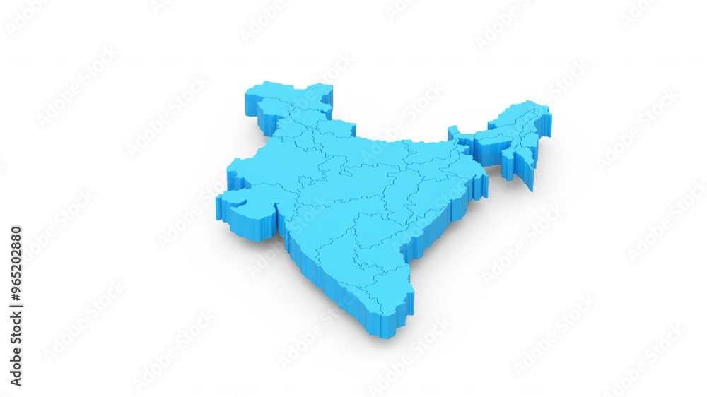 3d Animation of Indian Map isolated on clean white background with ...