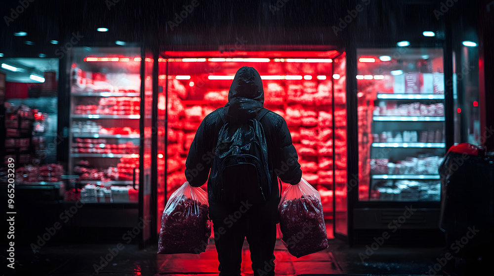 ภาพประกอบสต็อก “A Cinematic Still of an Urban Gang Member in a Dark ...