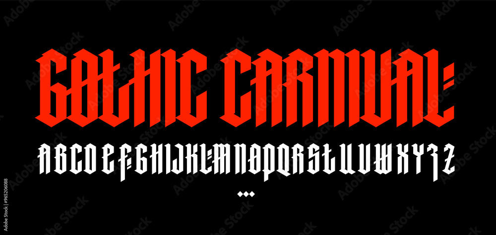 Full alphabet in the Gothic style. Letters and symbols on a black ...