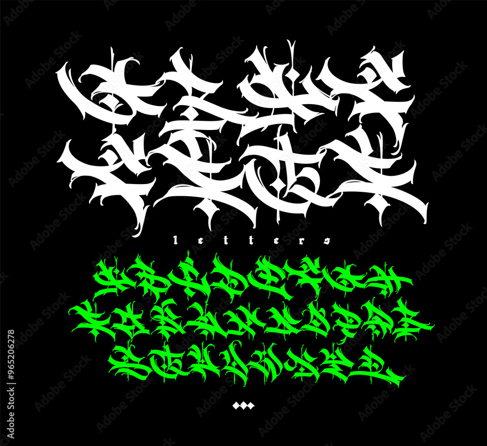 Graffiti letters, alphabet. Graffiti, tags in Gothic medieval style ...
