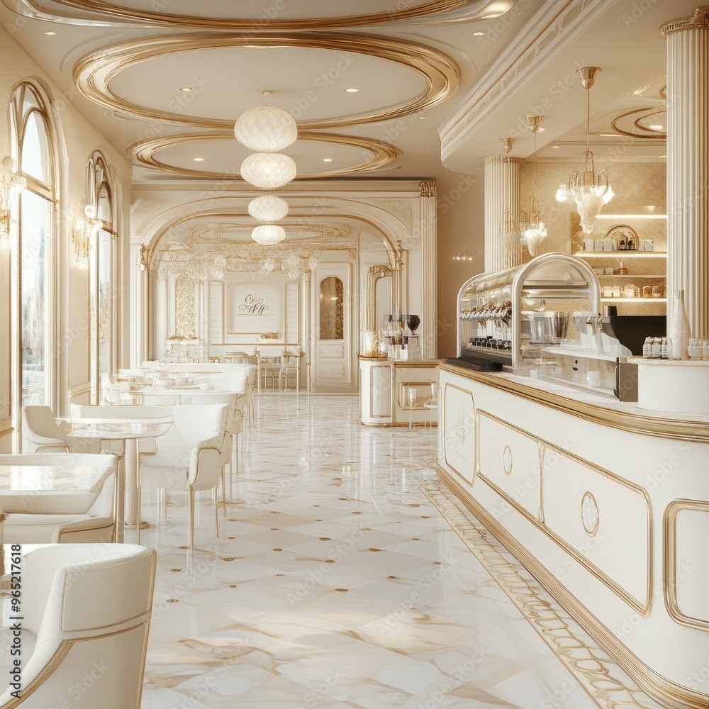 create a classic cafe like bristol cafe designe in beige white gold ...