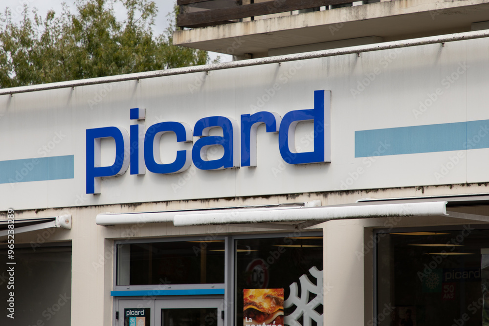 Picard logo sign and brand text of French supermarket chain facade ...