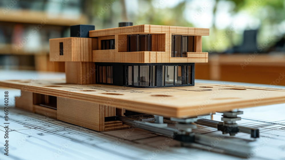 Modern architectural wooden scale model of contemporary residential ...