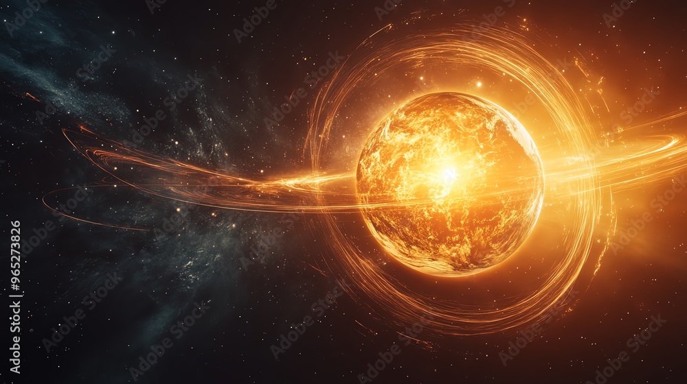 Sun illuminating Earth s poles with orbital lines swirling around ...