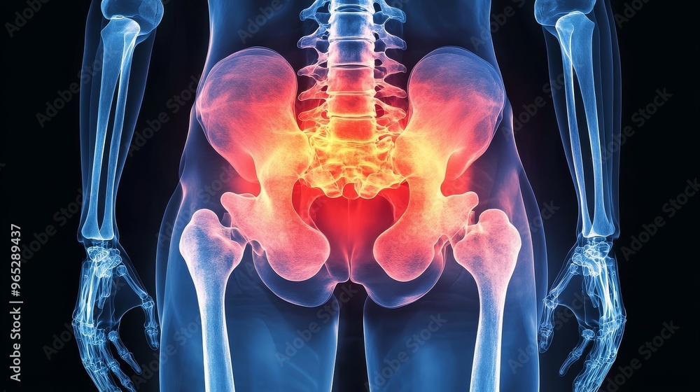 Radiographic image of the spine and hips emphasizing inflamed discs and ...