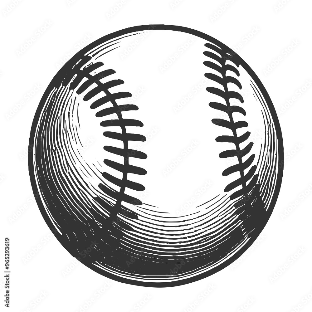 classic baseball, featuring detailed stitching and shading in a vintage ...