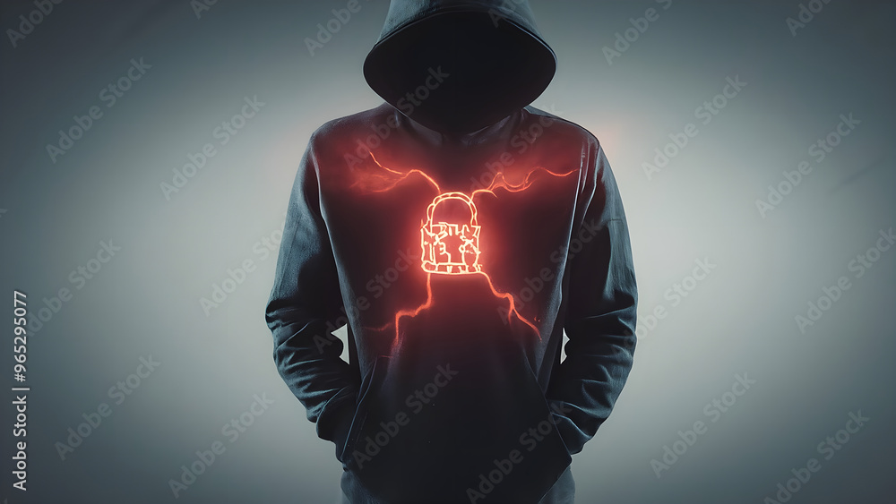 Hacker with black hoody portrait photo. Security breach, system hacked, internet cyber attack ...