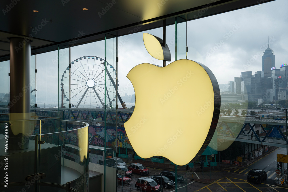 Hong Kong, China - Apr 6, 2024: Closeup of the Apple logo seen in its ...