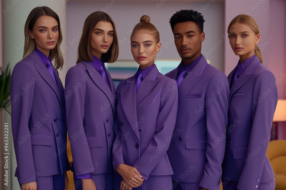 High Fashion, 4 people in uniforms for male and female staff, both ...