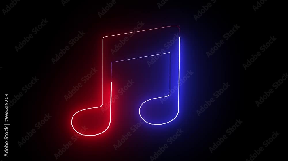 Neon red and blue color music icon animation video. Musical note icons ...