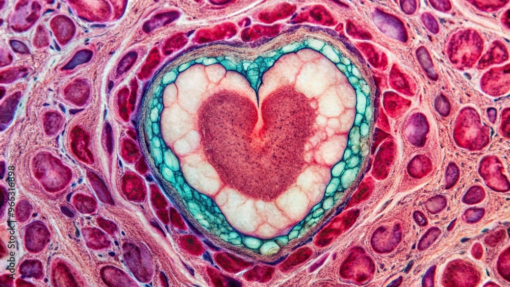 Photomicrograph of myocardial infarction depicting damaged heart tissue ...