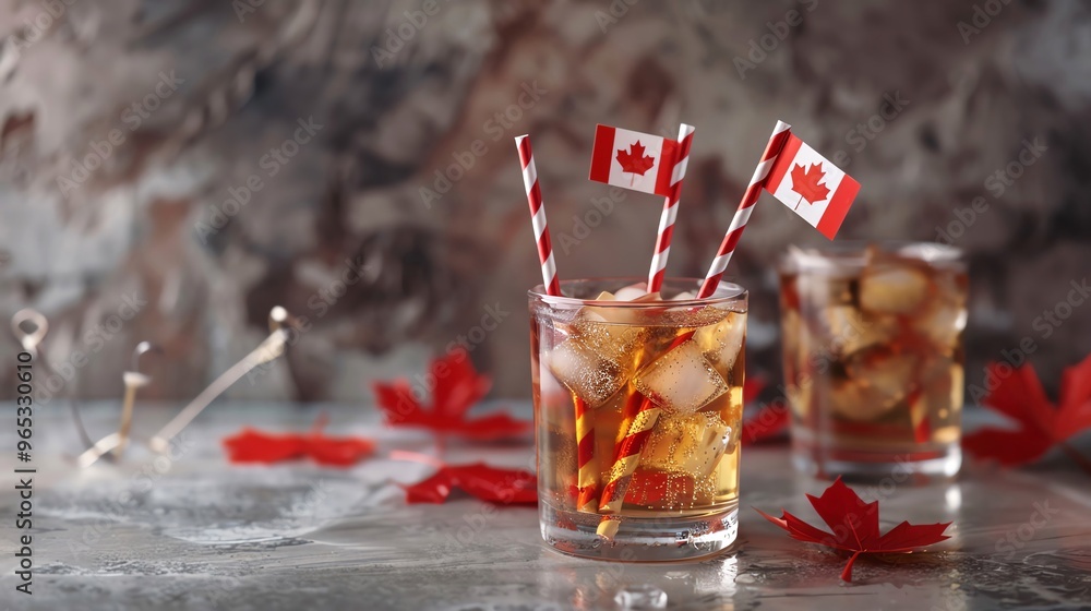 Elegant Canadian flag cocktail stirrers on a neutral background ...