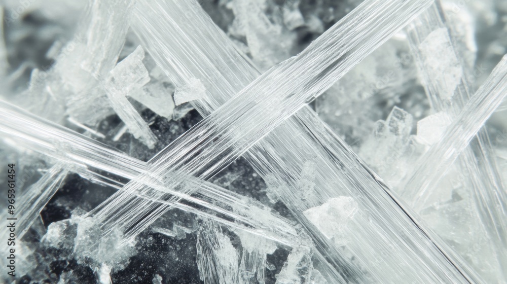 Detailed view of asbestos chrysotile fibers under the microscope ...